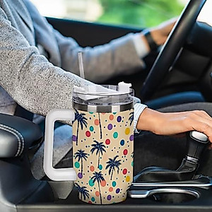 Coconut Trees-tropical Tumbler with Handle Travel Mug Water Bottle Tea Coffee Cup White-style