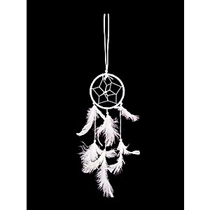 FIKIMOS Dream Catchers Wall Decor, Handmade Feather Bedroom Home Car Decor Nursery Room Hanging Decoration (3" White Ring)