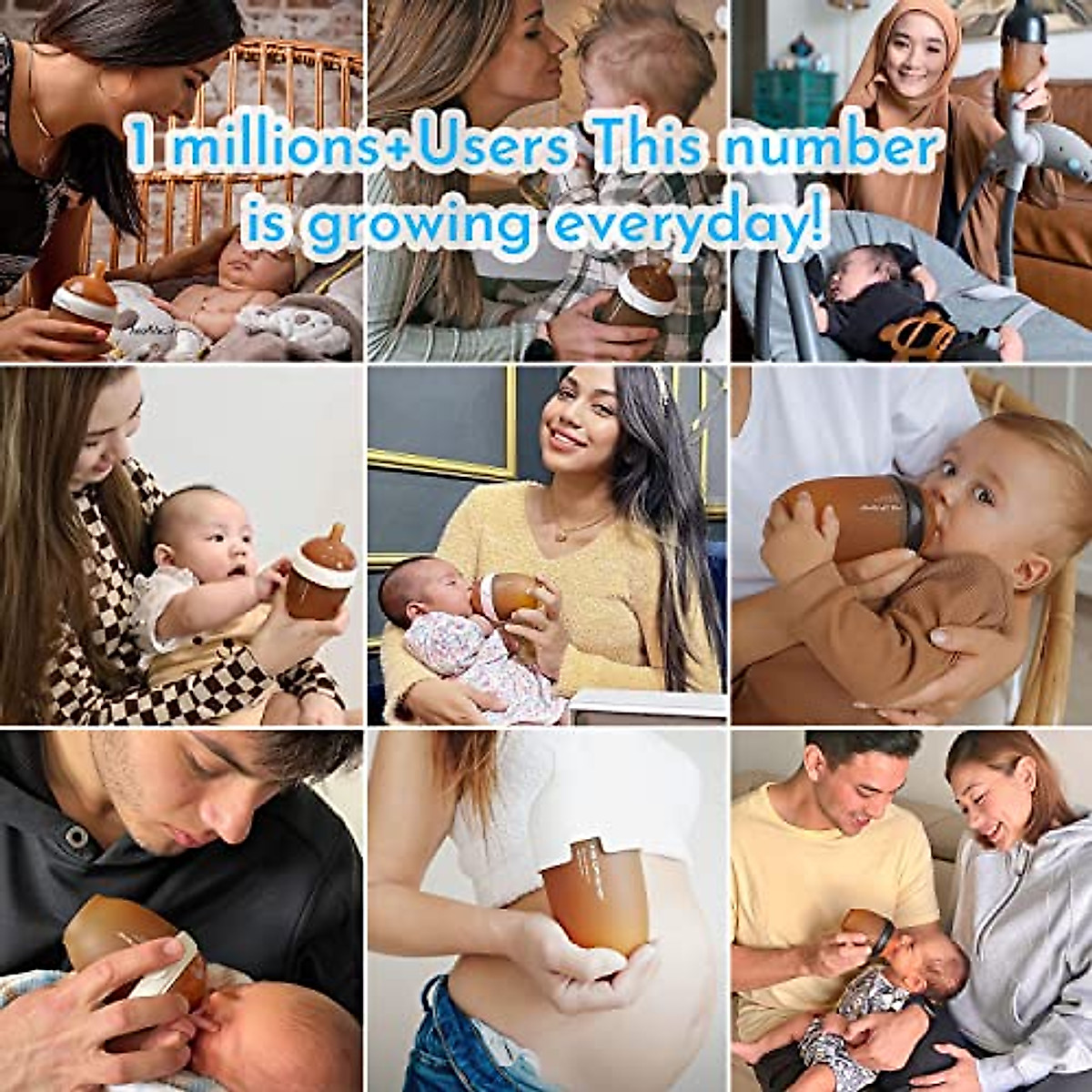 HE OR SHE Silicone Baby Bottle - Anti Colic Bottles - 5oz Baby Bottles - Squishy Breast Feeding Bottle - Wide Neck Easy to Assemble and Clean with Gray Dust Cover