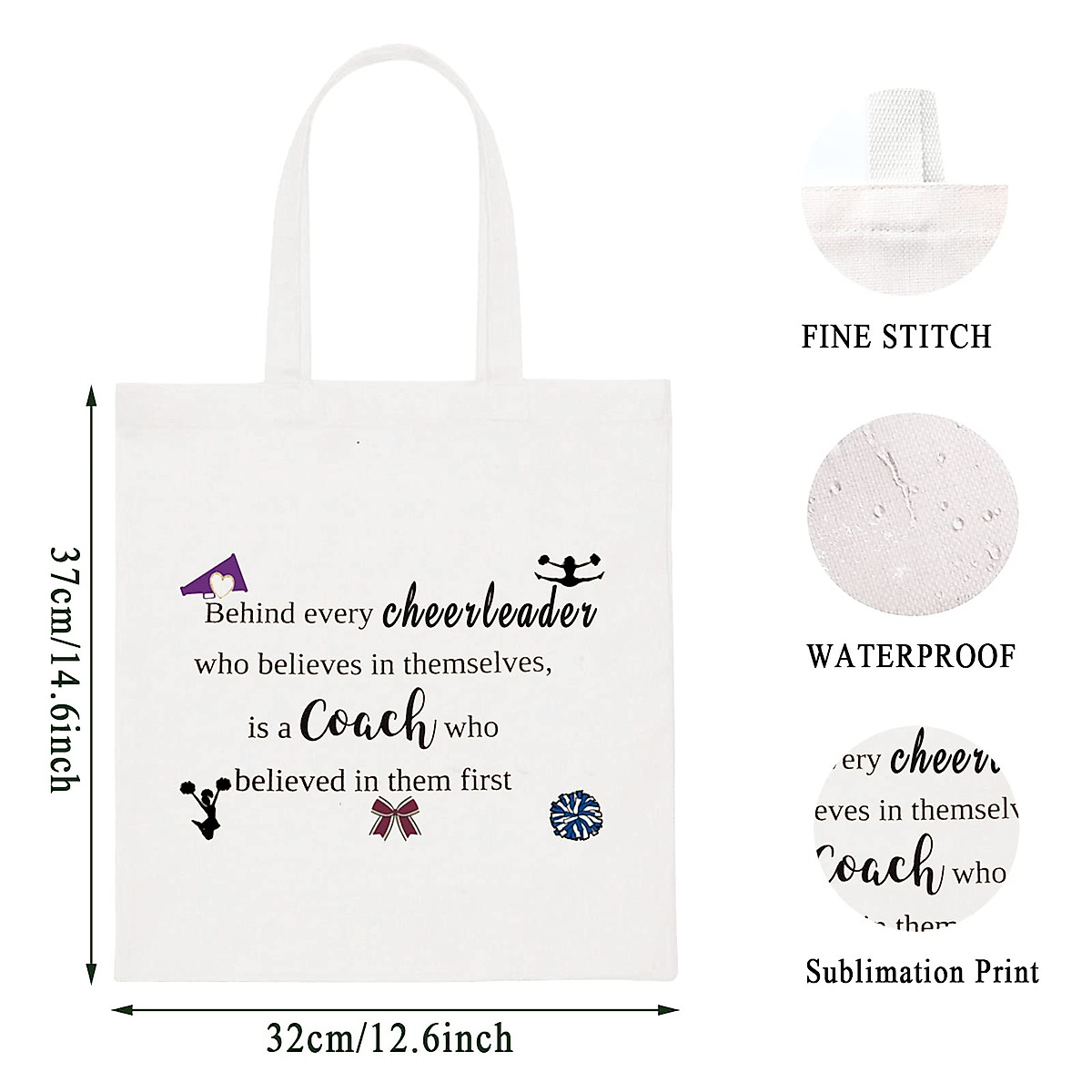 Generic WCGXKO Cheer Coach Gift Cheer Mom Gift Cheerleading Zipper Pouch Cosmetics Bag Cheer Gift (Behind every cheerleader tote),Talk Less Smile More