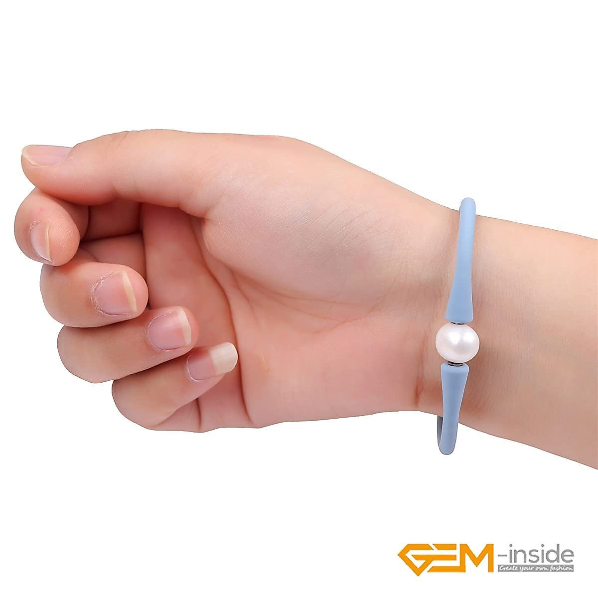 GEM-Inside Big 11mm Real Pearl Bridesmaid Blue Mood Stackable Silicone Rubber Stretch Freshwater Cultured Pearl Jewelry Bracelets for women 7"