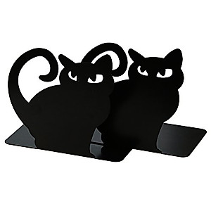 Cute Vivid Lovely Persian Cat Book Organizer Metal Bookends for Kids School Library Desk Study Home Office Decoration Gift (Black)