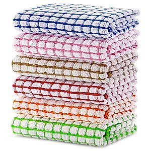 ZHMZ 100% Cotton Kitchen Dish Towels, 16 Inch x 25 Inch Absorbent Dish Cloths 6 Pack Kitchen Towels, for Drying Dishes and Table