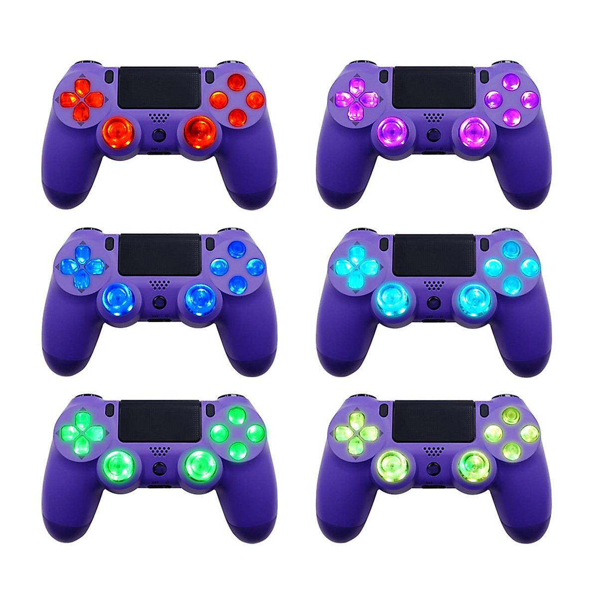 6Color Luminated DPad Thumbstick Thumb Grip DTF LED Buttons Kit for PS4 Controller