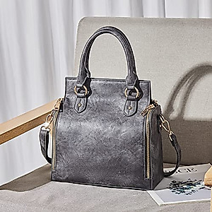 FOXLOVER Vegan Leather Handbags for Women Multifunctional Top Handle Purse Ladies Leather Crossbody Shoulder Bags (Grey)