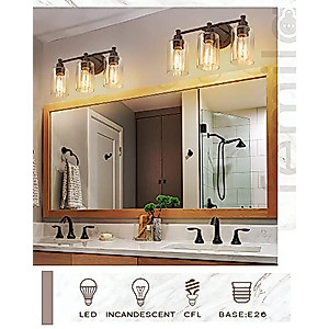 FEMILA 3-Light Vanity Light,Farmhouse Bathroom Light Fixtures,Metal Wall Sconce with Clear Glass Shade,Oil Rubbed Bronze Finish,4FYC56B-3W ORB