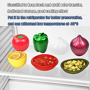 7PCS Fresh Food Savers Avocado Lemon Tomatoes Pepper Onion Garlic Shape Crisper Containers,Food Storage Containers with Lids,Reuseable Vegetable Fruits Sealing Box Fresh Bowls for Refrigerators