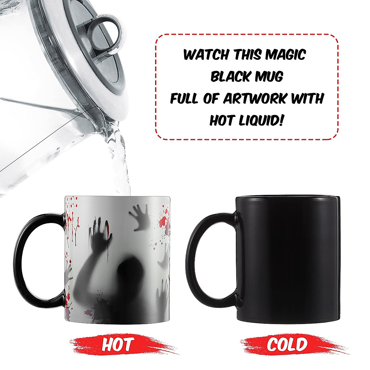 Color Changing Zombie Mug Surprise Birthday Gift Cup Bloody Scary Coffee Mug Heat Sensitive Morphing Ceramic Mug for Birthday Halloween Christmas Gift(11 oz)