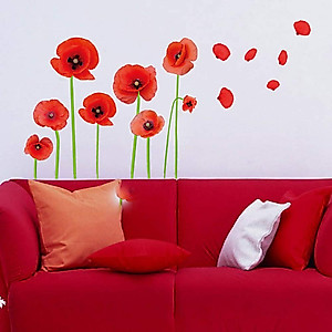 Esmee DIY Red Poppies Beautiful Flowers Vines Stick Wall Decals, Living Room Bedroom Children Room Nursery