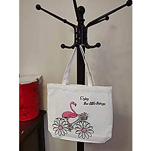 Flamingo Canvas Bag Shopping Canvas Bag Women's Casual Bag Tote Bag Reusable Grocery bag (16W X 14H x 4Bottom inch)