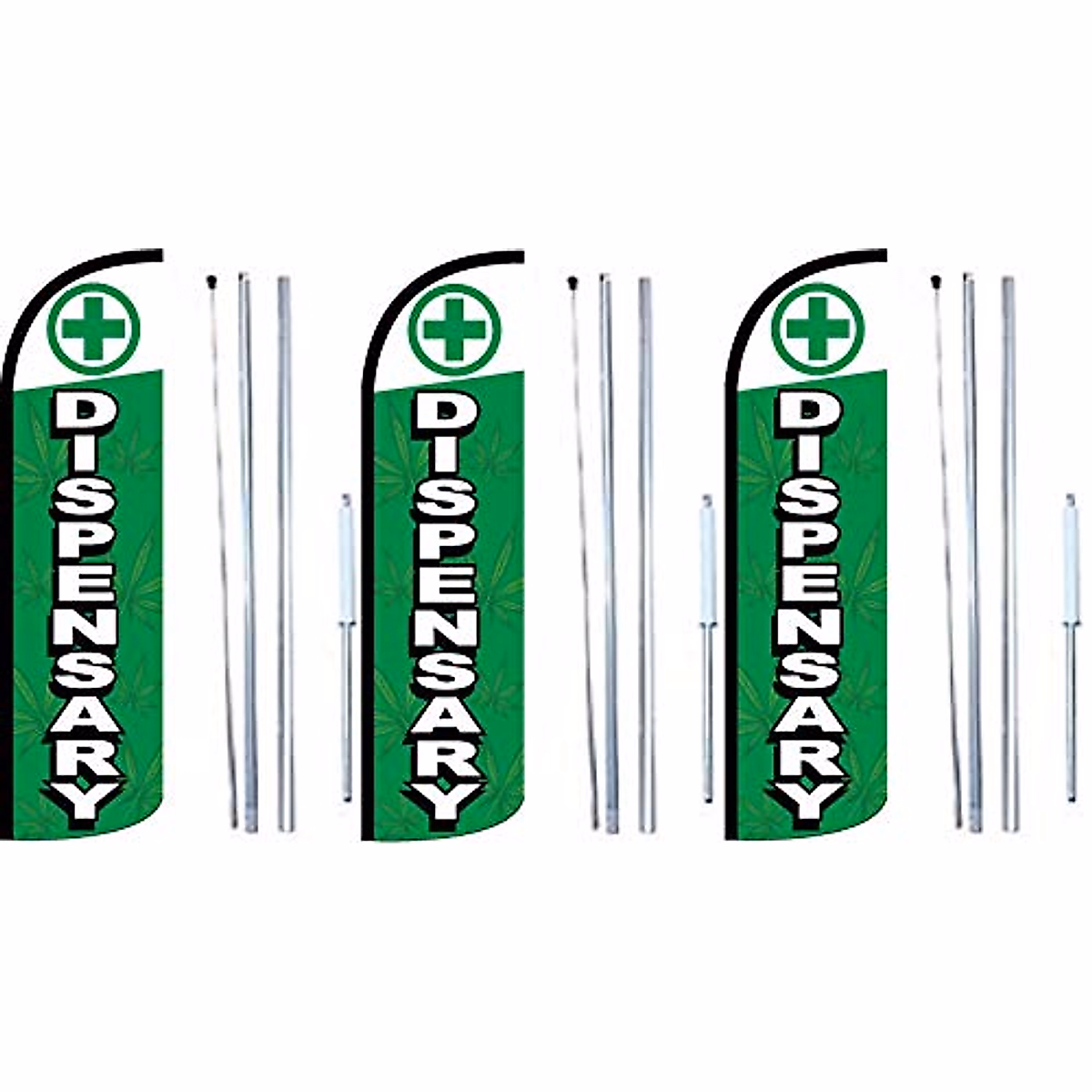 Dispensary King Windless Feather Flag Sign Kit With Complete Hybrid Pole set- Pack of 3