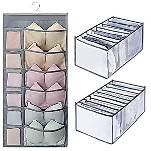 HENYNET Multi-size Wardrobe Clothes Organizer,Oxford Double-sided Underwear Panties Sock Hanging Bag,Foldable Jeans Shirt Skirts Compartment Box,for Clothing Storage,Gray