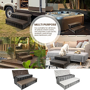 XtremepowerUS Universal 2 Slip-Resistant Spa & Hot Tub Step Outdoor Indoor Compartment Spa Step with Storage, Brown/Black