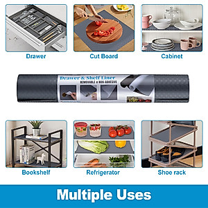 TOROTON Shelf Liners for Kitchen Cabinets, 12Inch x 20ft Non Adhesive Drawer Liners, Non-Slip Oilproof Waterproof Plastic Liners for Pantry, Cupboard,Shelves, Refrigerator, Grey