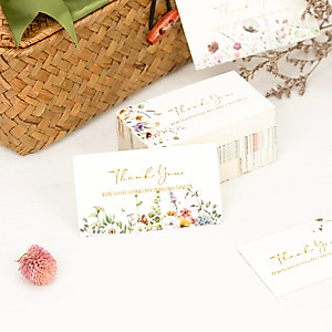 Crisky 150 PCS Thank You Cards for Small Business 4 Assorted Watercolor Wild Flower Thank You for Supporting My Small Business Cards (Gold Foil Calligraphy)