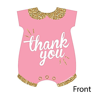 Big Dot of Happiness Hello Little One - Pink and Gold - Shaped Girl Baby Shower Thank You Note Cards with Envelopes - Set of 12