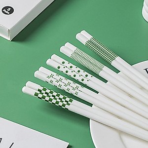 5 Pairs Ceramic Chopsticks, 24.5cm/9.65inch High-grade Bone Porcelain Chinese Chopsticks with Gift Box, Dishwasher Safe Microwave Safe Reusable Chopsticks for Family, Hotel, Hepburn-Green