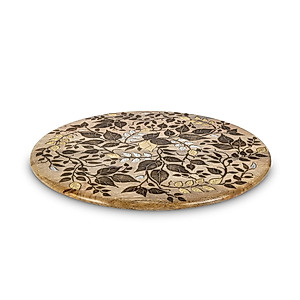 GG Inlay/Laser Leaf Lazy Susan Other Decor, 22InL x 22InW x 2.5InH, Brown