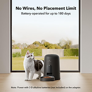 PETLIBRO Automatic Cat Feeder, Cat Food Dispenser Battery-Operated with 180-Day Battery Life, AIR Timed Pet Feeder for Cat & Dog, 2L Auto Cat Feeder, Black