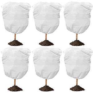 6 Pack Plant Covers Frost Protection Bag Winter Drawstring Plant Covers Winter Reusable Plants Jacket for Fruit Tree Shrub Potted Plants (24" x 31.5")