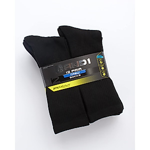 AND1 Men's Athletic Arch Compression Cushion Comfort Crew Socks (12 Pack), Size 6-12.5, Black