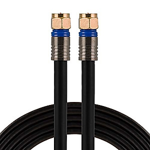 GE RG6 Coaxial Cable, 25 ft. F-Type Connectors, Quad Shielded Coax Cable, 3 GHz Digital, In-Wall Rated, Ideal for TV Antenna, DVR, VCR, Satellite, Cable Box, Home Theater, Black, 33531