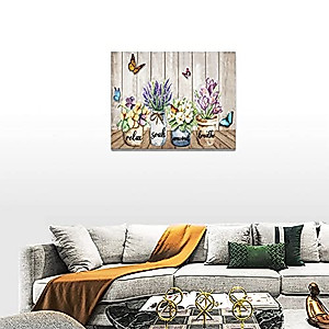 Farmhouse Bathroom Decor Wall Art Country Lavender Canvas Prints Painting Relax Soak Unwind Rustic Bathroom Pictures Framed Artwork Flower Butterfly Home Decor for Bathroom 16"x12"