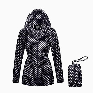 YEABEDA Women-Rain Jacket-Hood Waterproof-Lightweight Windbreak-Packable — Cute RainCoats Travel Polka Dot Ladies With Pouch (3X-Large, black Polka Dot)