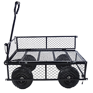 HJRTFLXC Garden Cart Utility Wagon with Removable Sides Tools cart Wheel Barrow Capacity Mesh Steel Can be Used in Farms, Warehouses, etc. (Black)