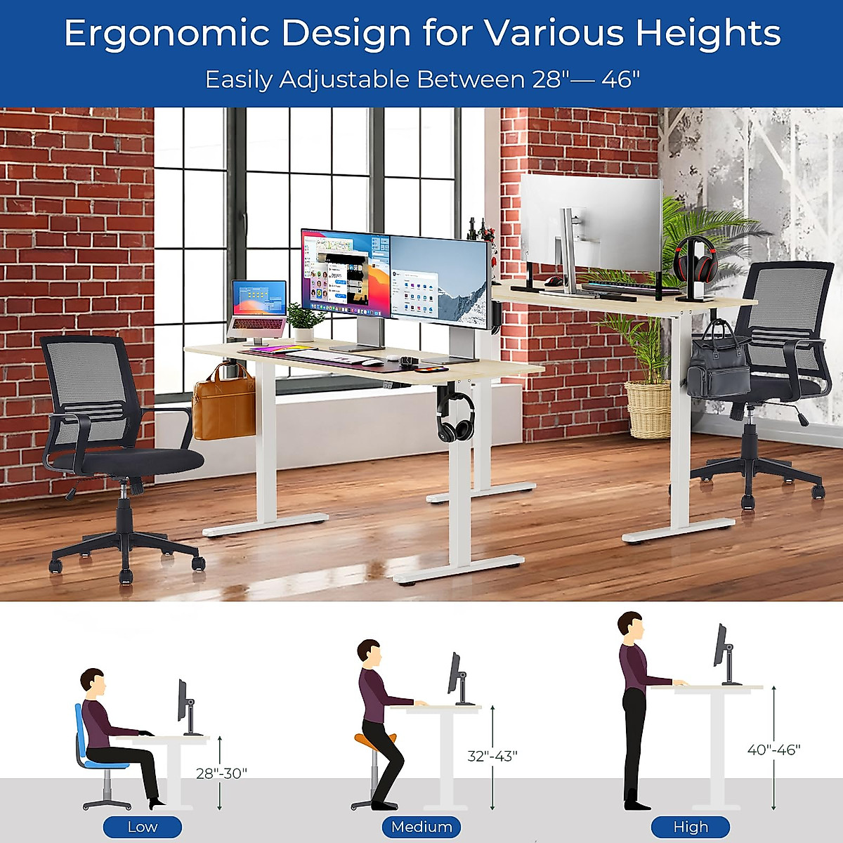 Our Modern Space Height Adjustable 48" Electric Standing Desk - Upgraded Ultra Durable Home Office Large Rectangular Computer or Laptop Sit Stand Workstation - 48 x 24 Inch