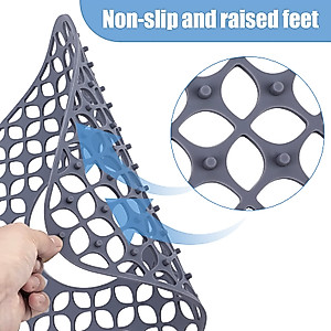 JUSTOGO Silicone Sink Protector, Center Drain Kitchen Sink Mats Grid Accessory, 2 PCS Folding Non-slip Sink Mats for Bottom of Farmhouse Stainless Steel Porcelain Sink ((Light Grey, 13.58"x 11.6")