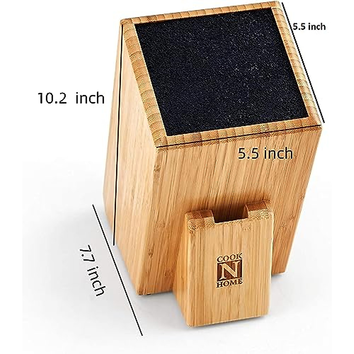 Cook N Home Bamboo Knife Storage Block without Knives, 5.5x5.5x10-inch Universal Knife Holder Organizer Countertop Butcher Block Knife Stand