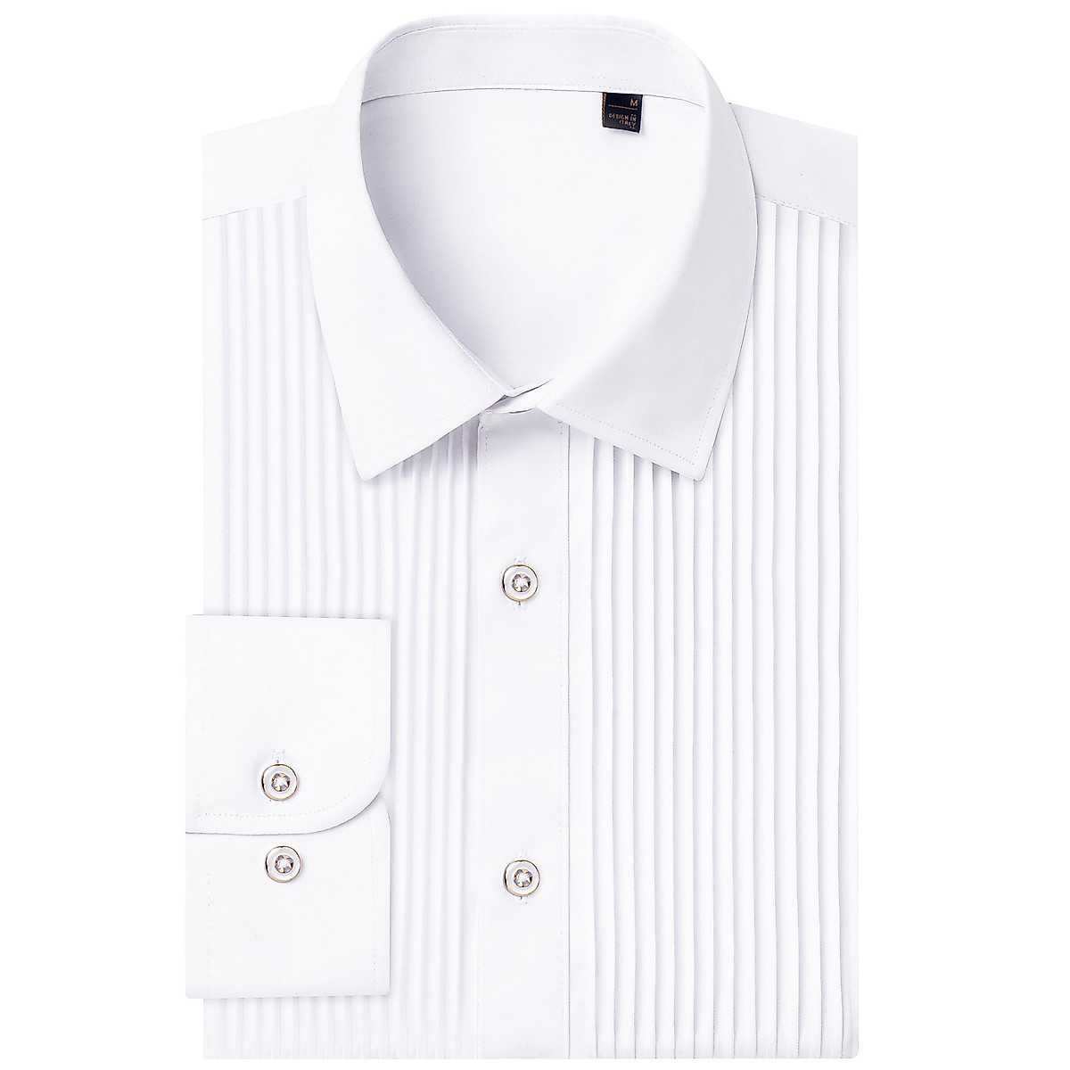 J.VER Men's Tuxedo Shirt Formal Dress Shirt Pleated Long Sleeve Button Down Shirts for Prom Party Wedding Solid White