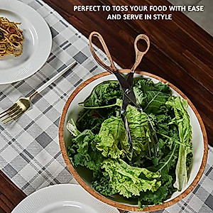 Folkulture Salad Tongs or Tongs for Cooking, Heavy Duty Stainless Steel Kitchen Tongs for Cooking, Grill or Serving Food Bread Dessert, Heat Resistant, 11.5 Inches Metal Tongs, Chrismas Gifts, Wooden