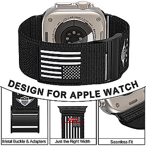 Rugged Nylon Band Compatible with Apple Watch Ultra Band 49mm 45mm 44mm 42mm,Wide Sport Loop Adjustable Wristbands Replacement Strap for Apple Watch Band iWatch Ultra Series 8/7/SE/6/5/4/3/2/1,falg