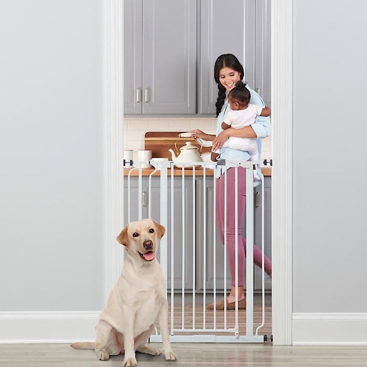 Regalo 1166-W-DS Easy Step Extra Tall White Metal Walk-Through Gate, Multicolor