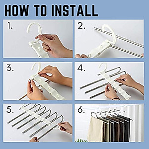 Kumillet Multifunctional Pants Hangers 2 Packs - space saving non slip rack organizer foldable hangers for clothes scarf jeans trousers shorts closet bottom heavy metal multi clothing (White, 6 Hooks)