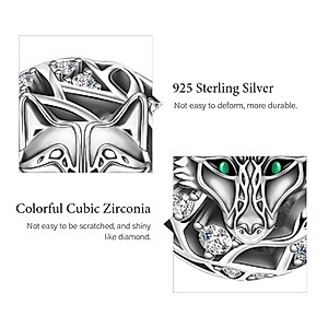 GNOCE Wolf Charm Bead 925 Sterling Silver Inlaid with Crystal Zircon Stons Jewelry Gift For Women Wife Fit Bracelets/Necklace