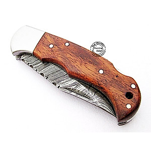 Hunting Edge Rose Wood 6.5'' 100% Handmade Damascus Steel Folding Pocket Knife 100% Prime Quality