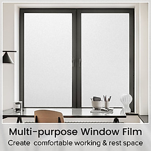 rabbitgoo Window Privacy Film, Non-Adhesive Frosted Glass Window Film for Bathroom, Static Cling Heat Blocking Stickers for Home Indoor Opaque Frosting Coverings House Tint, Matte White 23.6" x 78.7"
