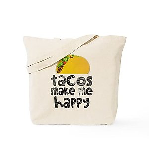 CafePress Tacos Make Me Happy Tote Bag Natural Canvas Tote Bag, Reusable Shopping Bag