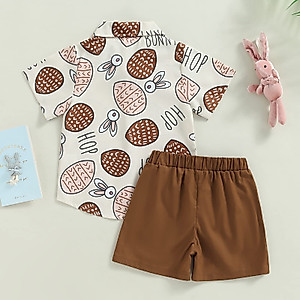 Xiaodriceee Toddler Baby Boy Easter St.Patrick's Day Outfit Short Sleeve Button Shirt Shorts Set Fashion Boys Summer Clothes (Easter Egg Brown,12-18 Months)