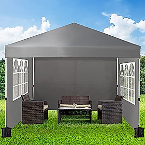 10x10 Pop Up Canopy with Sidewalls, Ez Up Canopy, Portable Instant Canopy, Outdoor Canopy Event Tent, Waterproof Vendor Canopy, Tents for Parties, Wedding, Camping,Grey