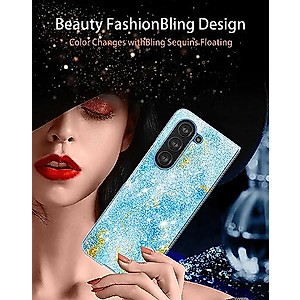 DDJ for Samsung Galaxy Z Fold 5 Case, Hard PC Bling Diamond Rhinestone Elegant Case for Women Girls，Anti-Scratch Shockproof Sparkling Case for Galaxy Z Fold 5,Blue