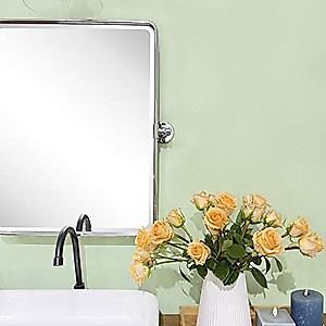 TEHOME 20 x 24 inch Farmhouse Chrome Metal Framed Pivot Rectangle Bathroom Mirror Rounded Rectangluar Tilting Beveled Vanity Mirrors for Wall