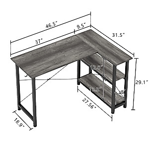 COTUBLR L Shaped Computer Desk, 47 Inch Small Corner Desk with Storage Shelves, Computer Desk Table Laptop Table Writing Desk Study Table for Home Office Workstation Small Spaces (Grey Oak)