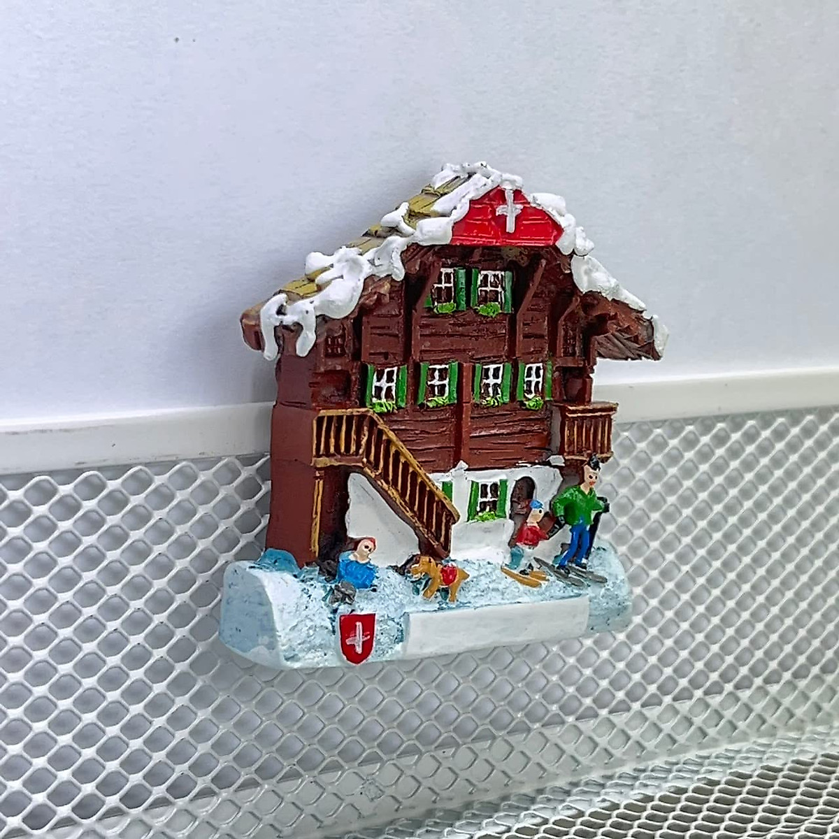 A-ONE Swiss Chalet Winter Snow Switzerland 3D Gift Fridge Magnet 1PC+Matterhorn Landmark Iron on Patch 1PC, Scenery Freezer Magnet, Emblem Patch for Denim Jacket Shirts Holiday Travel Gift C12+192