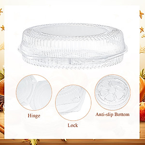 Soaoo 100 Pcs 9'' Plastic Disposable Pie Containers with Hinged Locking Lids Clear Flan Containers with Lids Round Pie Keeper Dessert Containers for Takeout Boxes Food Cake Doughnut Flan Storage