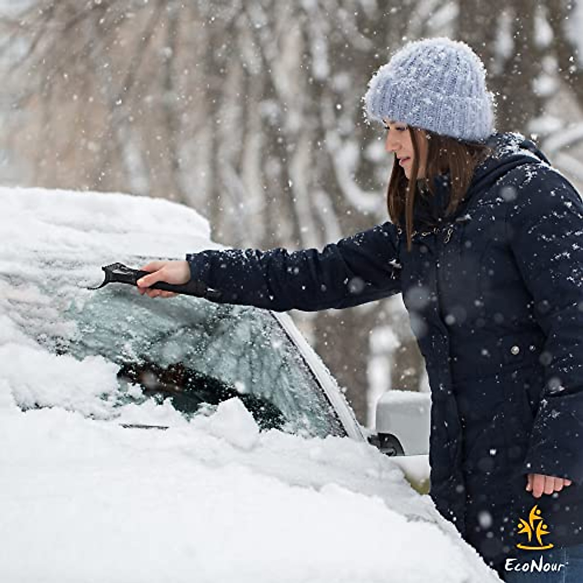 EcoNour Ice Scraper for Car Windshield | 2 Pack Window Scraper to Remove Snow, Frost, and Ice | Ice Crusher for Car Window with Foam Handle for Perfect Grip | Snow Removal & Frost Remover Accessories