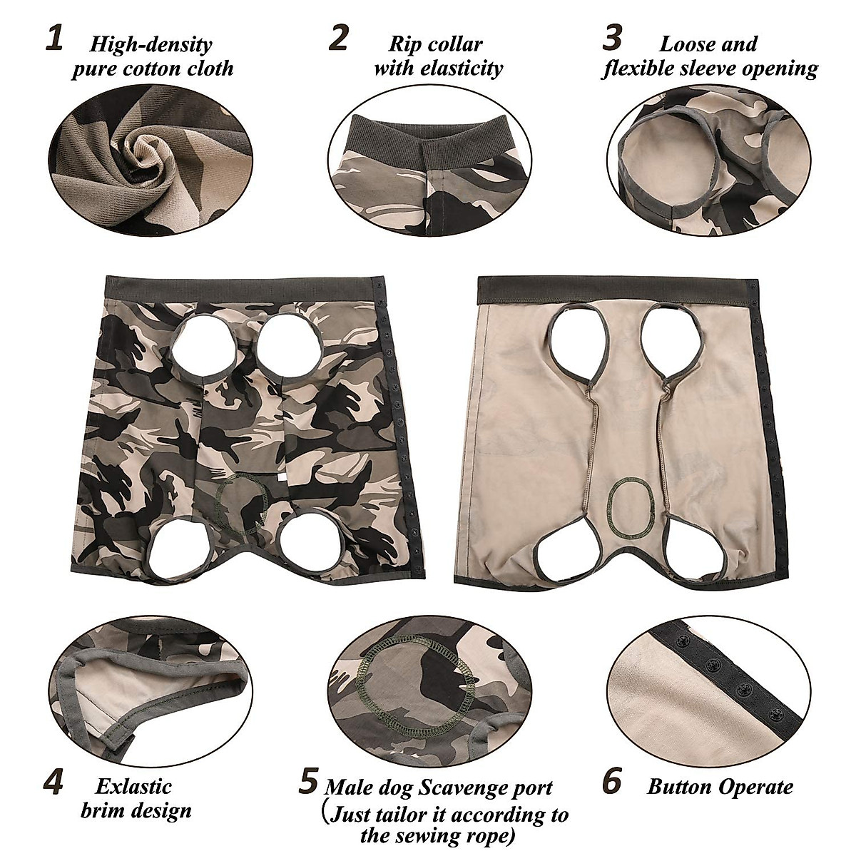 SAWMONG Dog Recovery Suit, Recovery Suit for Dogs After Surgery, Dog Spay Surgical Suit for Female Dogs, Dog Onesie Body Suit for Surgery Male Substitute Dog E-Collar Cone, Camouflage, Large